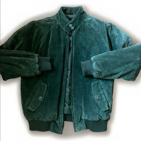 Jackets & Coats | Vintage Forest Green Suede Leather Bomber Jacket ...